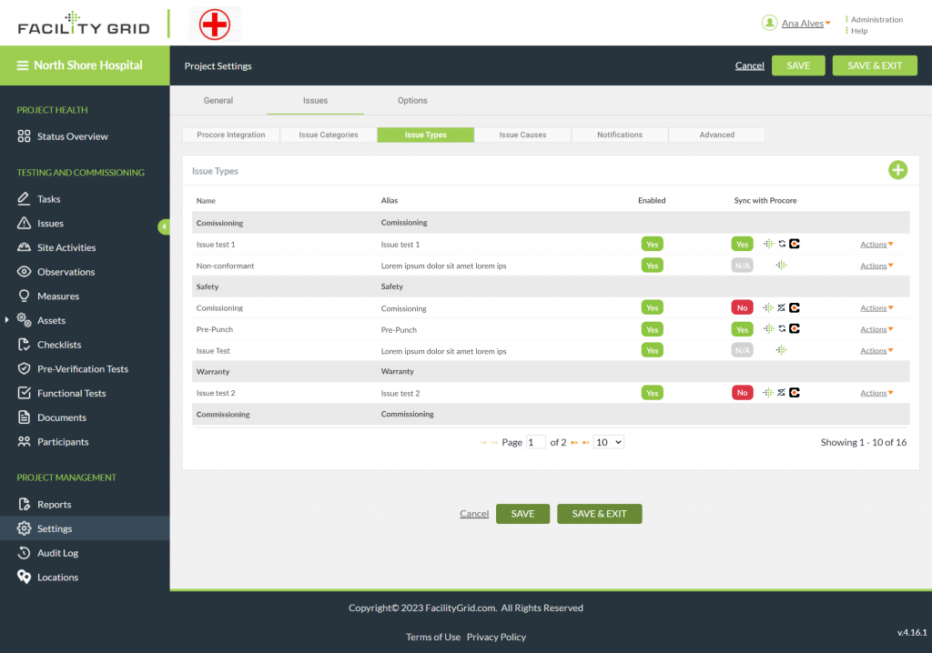 Procore Sync for Multiple Issue Types – Facility Grid Knowledge Base
